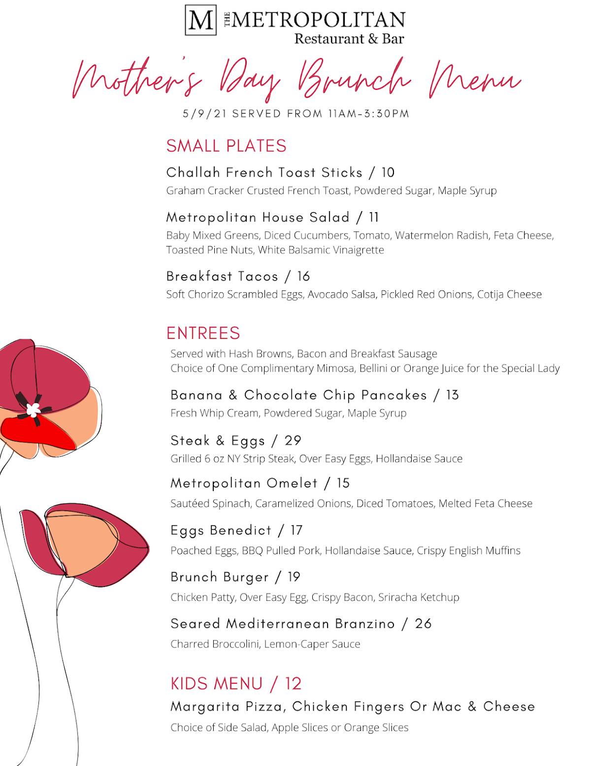 Menu at The Metropolitan Restaurant & Bar, Glen Cove