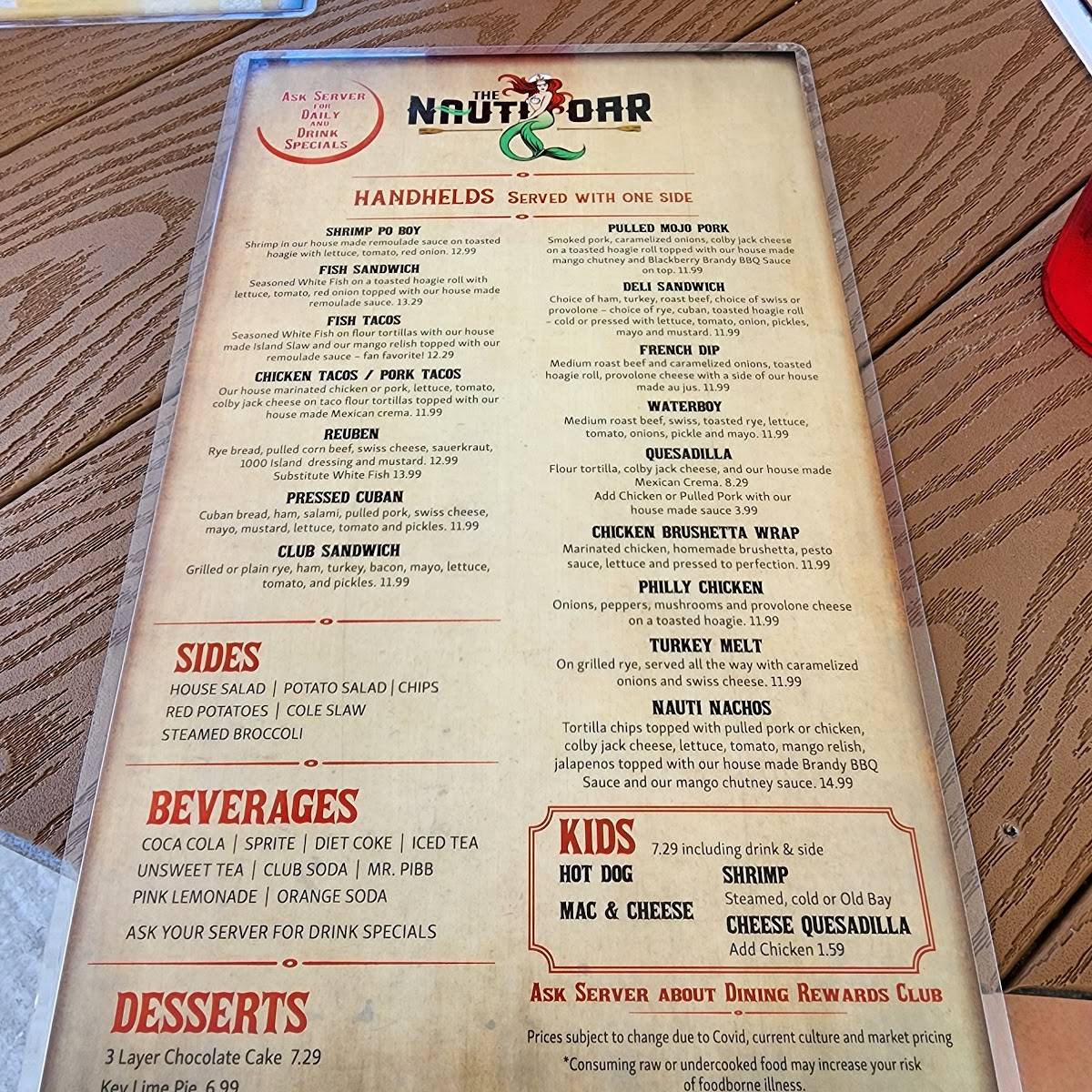 Menu at The Nauti Oar pub & bar, Port Richey