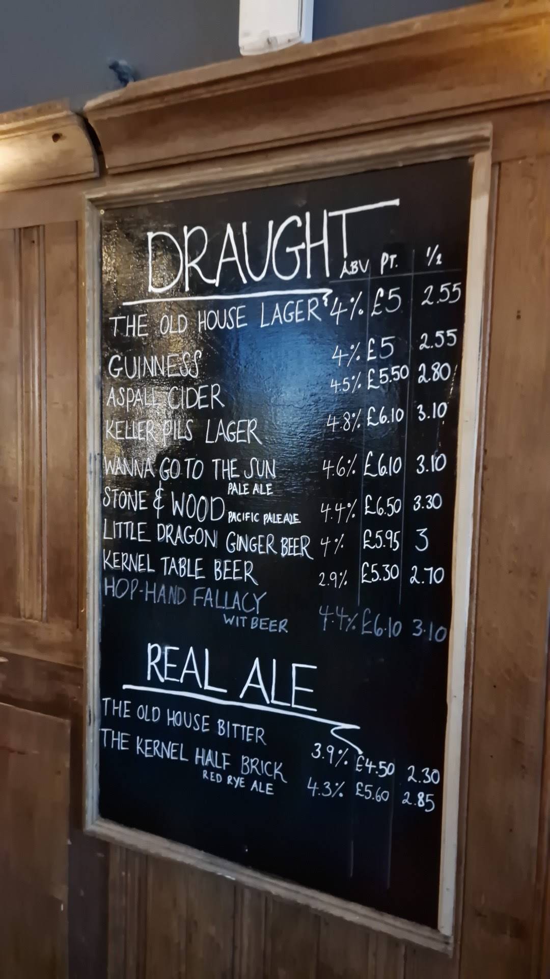 Menu at The Old Justice pub & bar, London, 94 Bermondsey Wall E