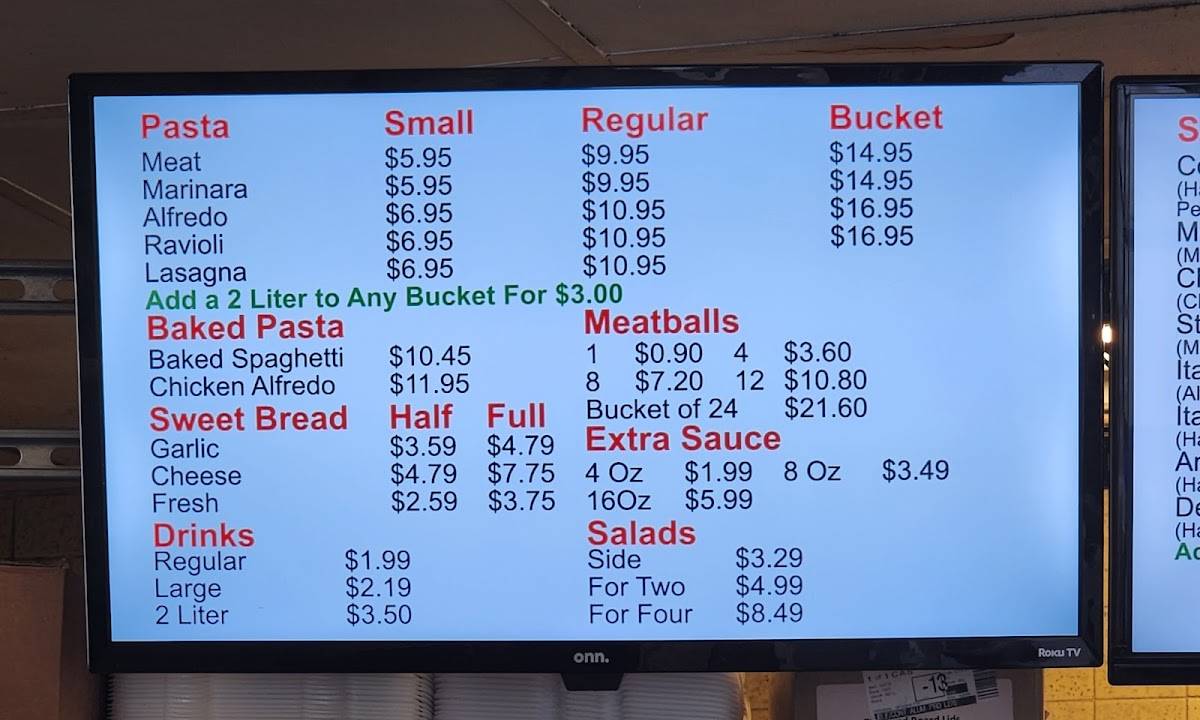 Menu at The Original Spaghetti & Sub House restaurant, Terre Haute