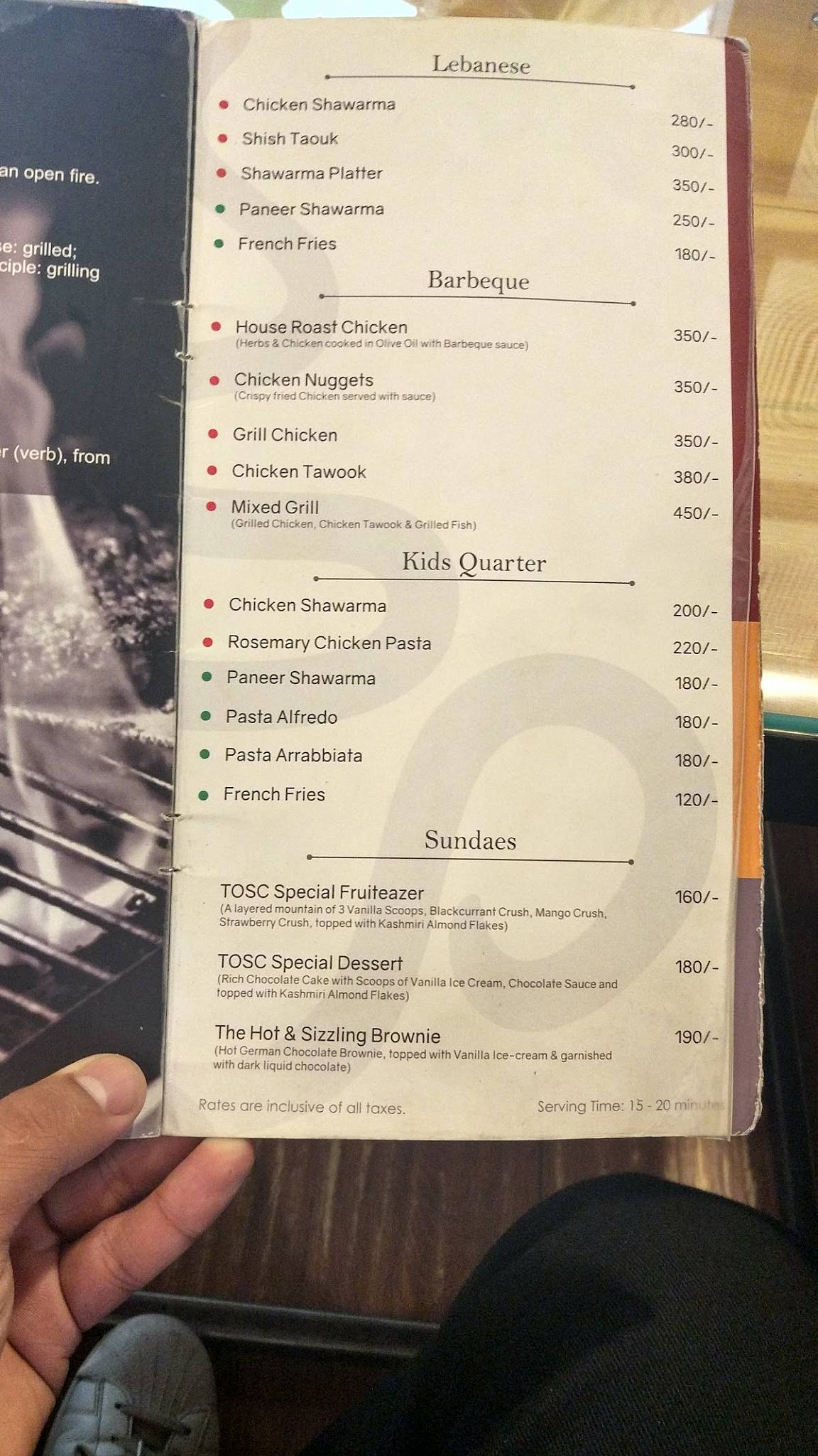 Menu at The Other Side Cafe, Srinagar, Exhibition Crossing