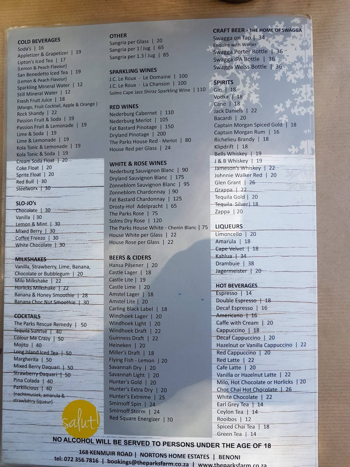 Menu at The Parks Fresh Produce & Pizzeria, Benoni