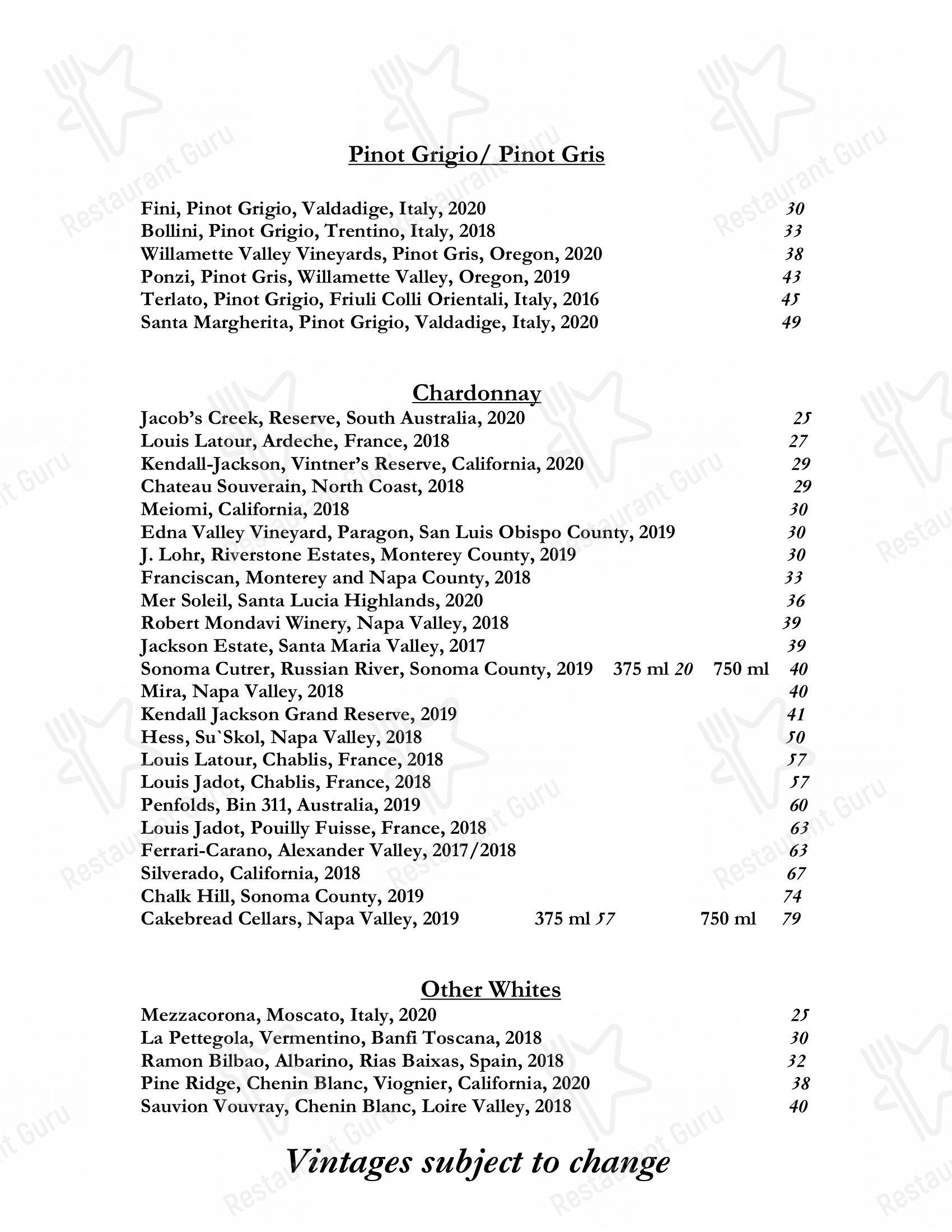 Menu at The Parson's Table steakhouse, Little River