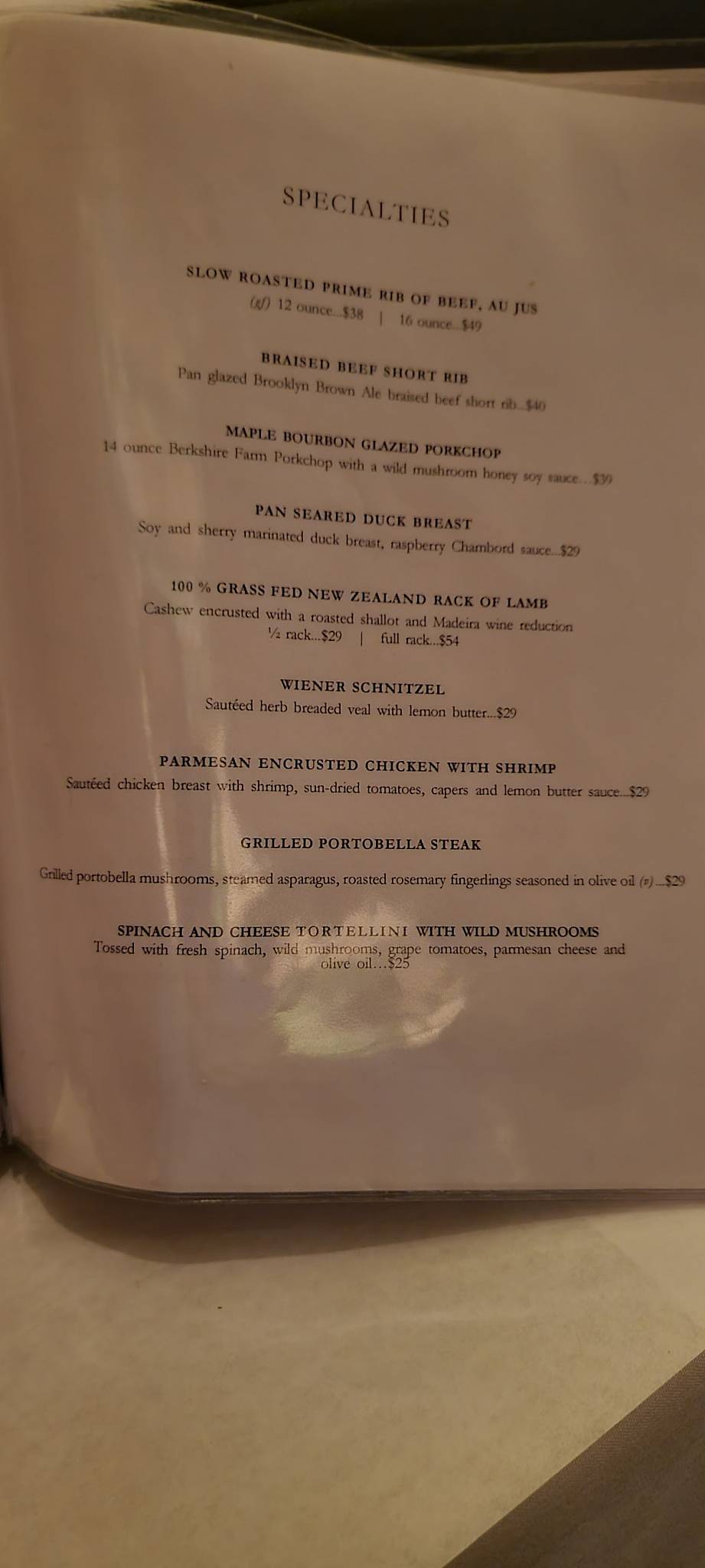 Menu at The Parson's Table steakhouse, Little River