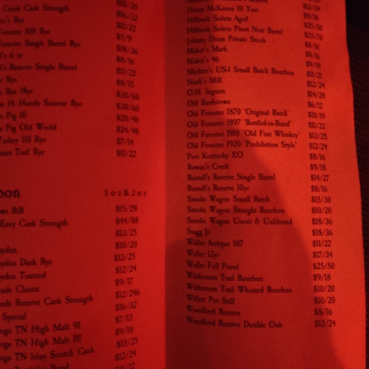 Menu at The Patterson House pub & bar, Nashville