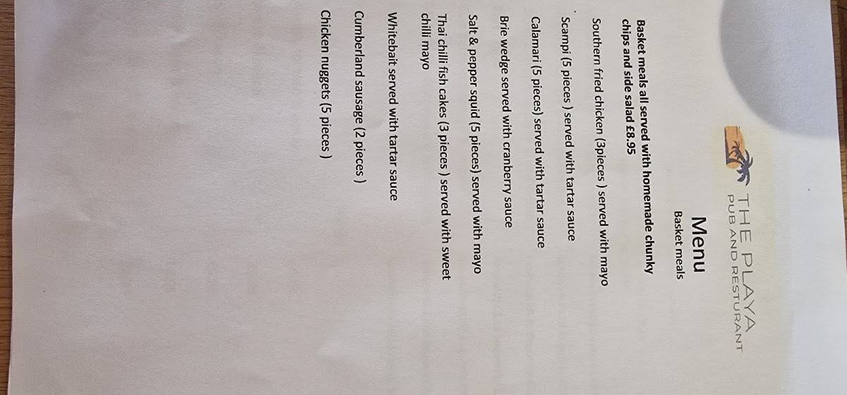Menu at The Playa pub & bar, Minster on Sea, The Leas
