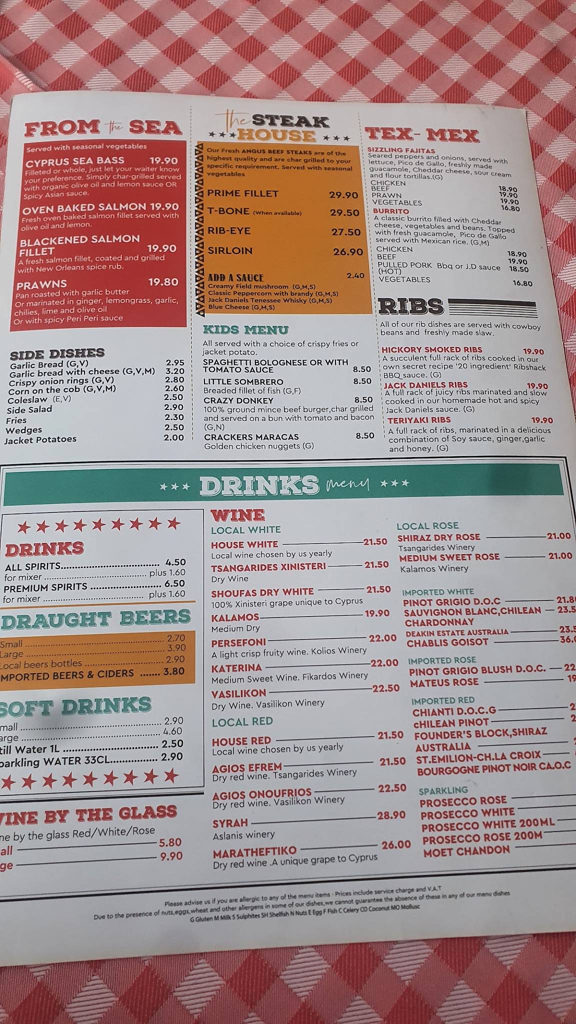 Menu at The Rib Shack, Paphos, Poseidonos Ave 65