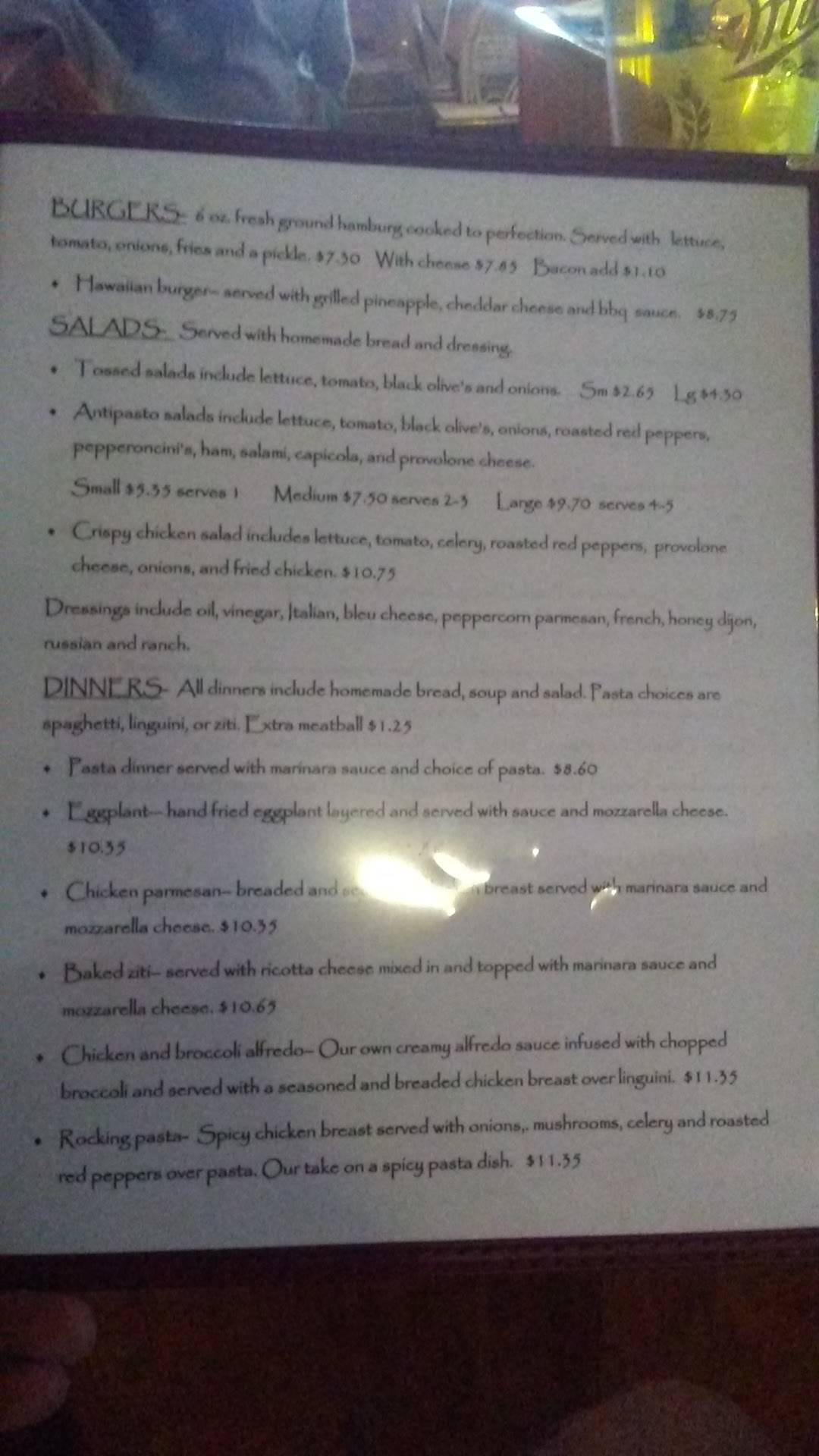 Menu at The Rockton House pizzeria, Amsterdam