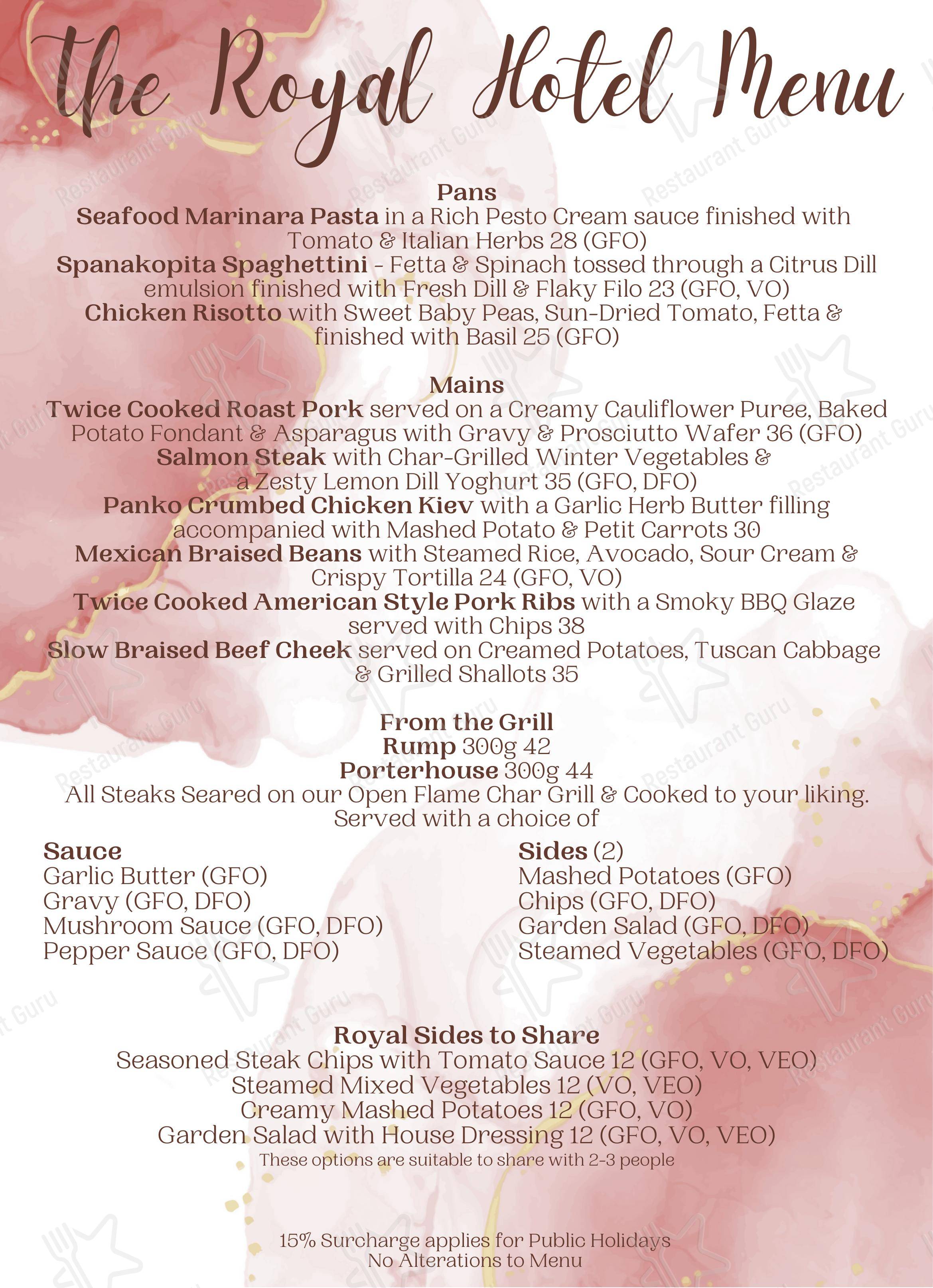 Menu at The Royal Hotel pub & bar, Bacchus Marsh