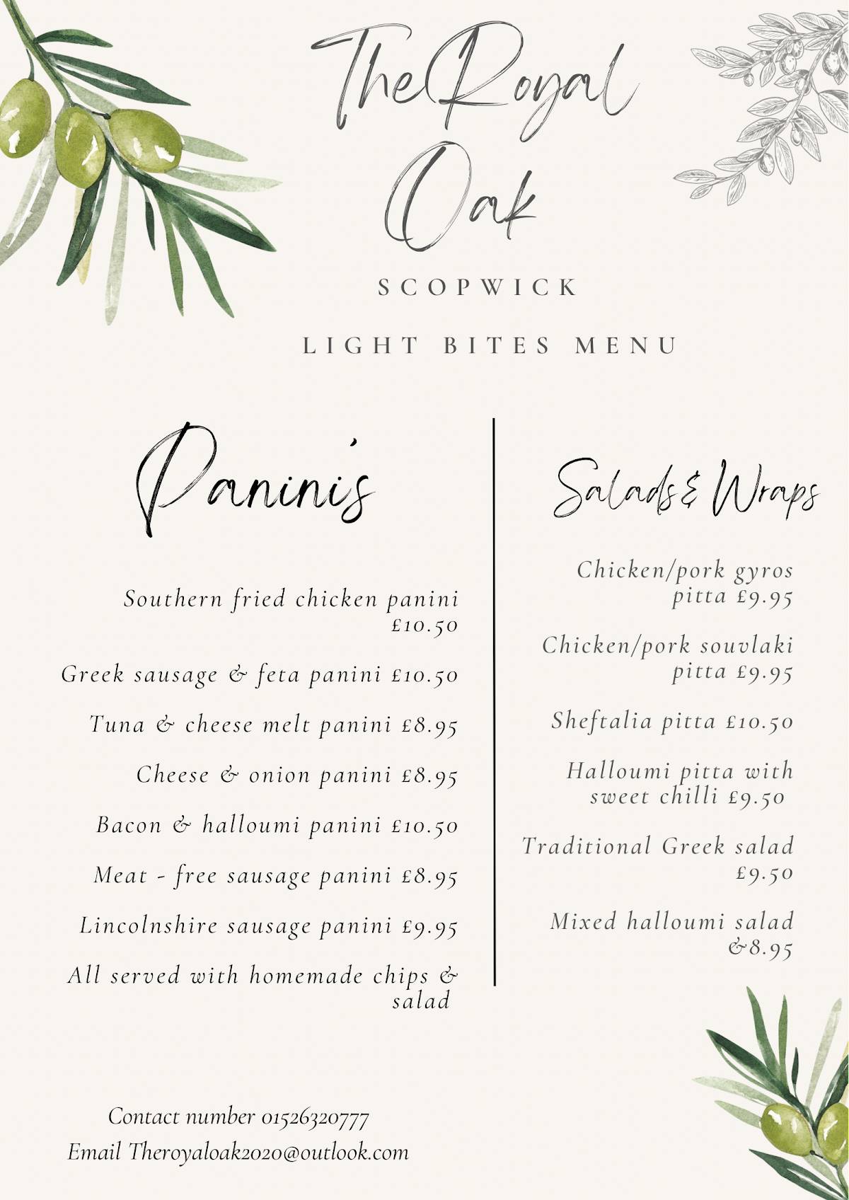 Menu at The Royal Oak Scopwick pub & bar, Metheringham