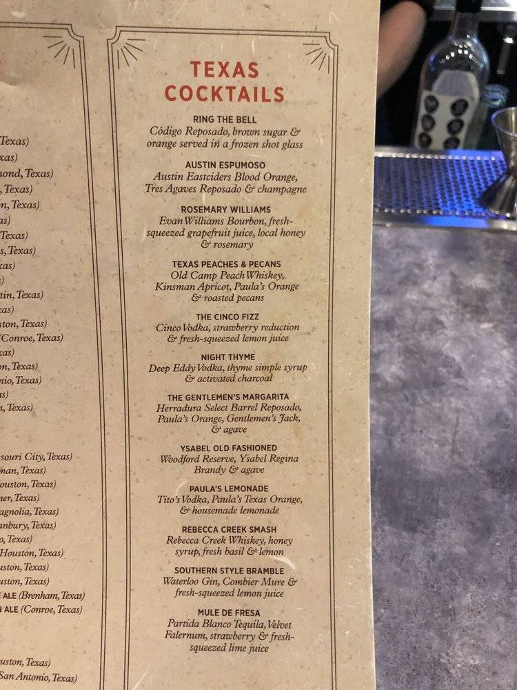 Menu at The Rustic pub & bar, Houston, Polk St