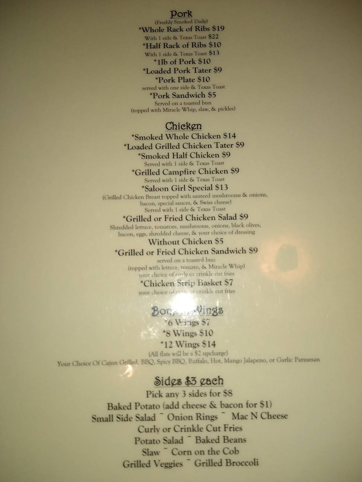 Menu at The Rusty Spur Diner steakhouse, Pulaski