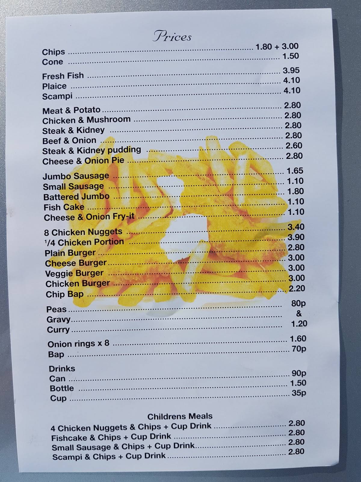 Menu at The Schooner restaurant, Morfa Bychan