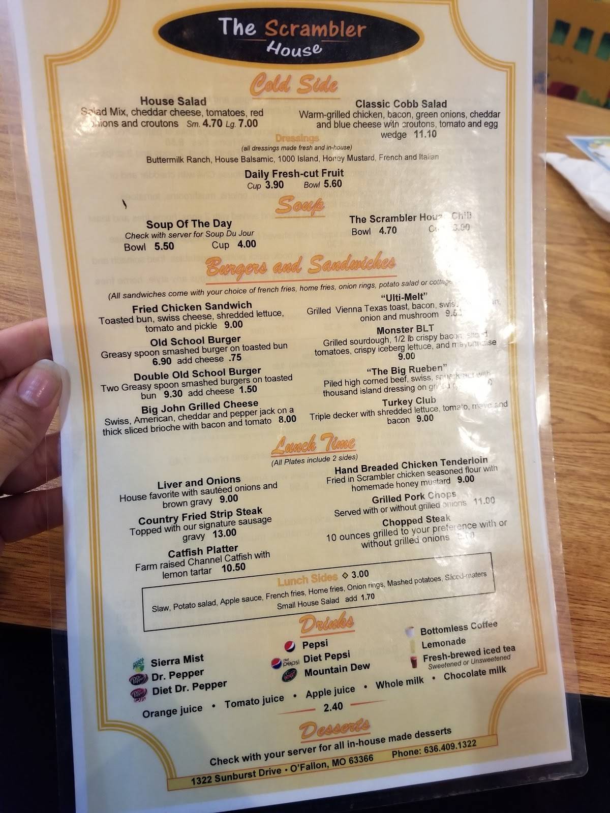 Menu at The Scrambler House restaurant, O'Fallon, Sunburst Dr