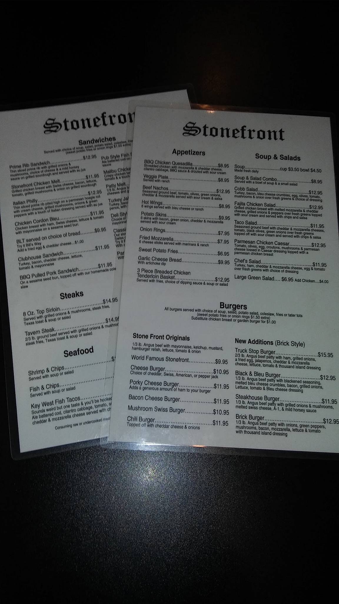Menu at The Stonefront pub & bar, Salem
