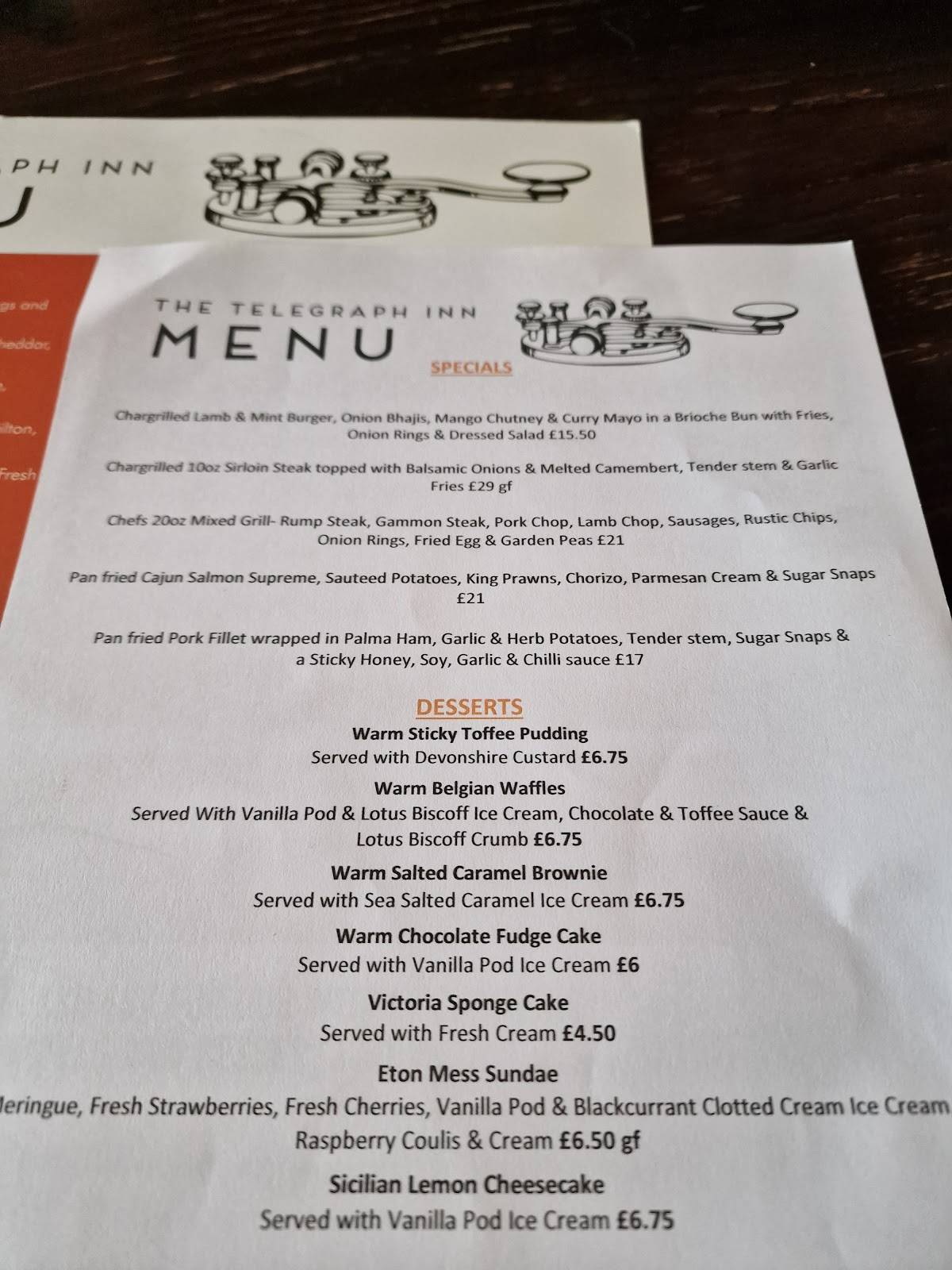 Menu at The Telegraph Inn(under new management) pub & bar, Northampton ...