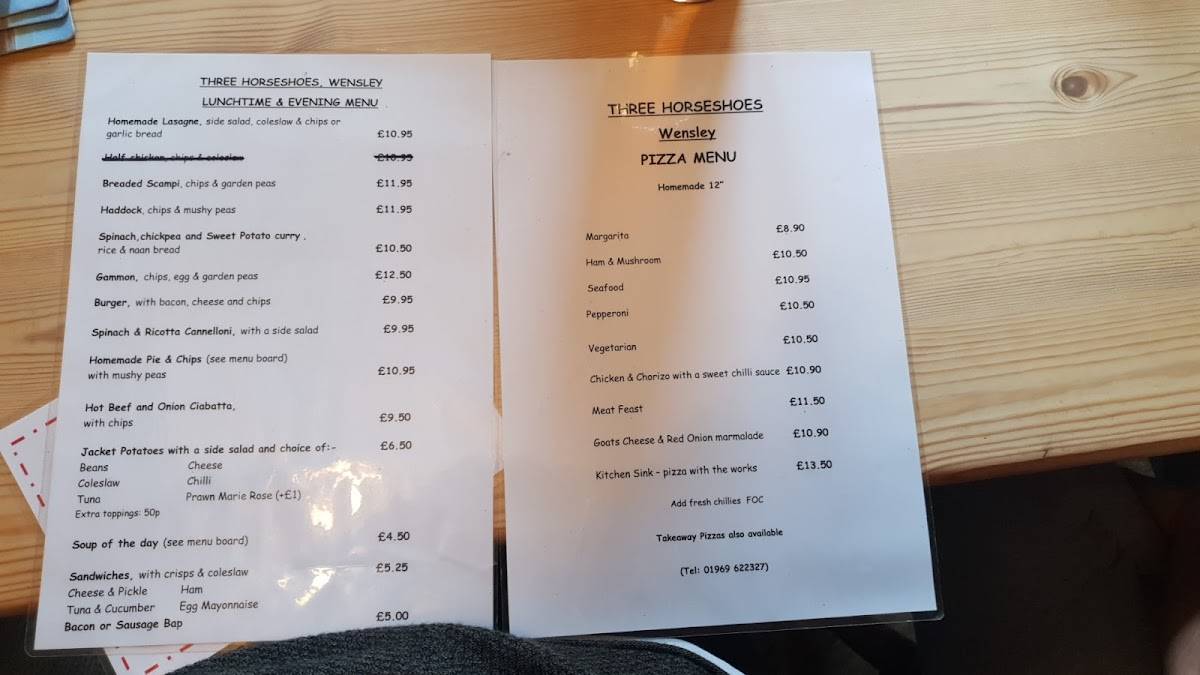Menu at Three Horse Shoes pub & bar, Leyburn, Wensley