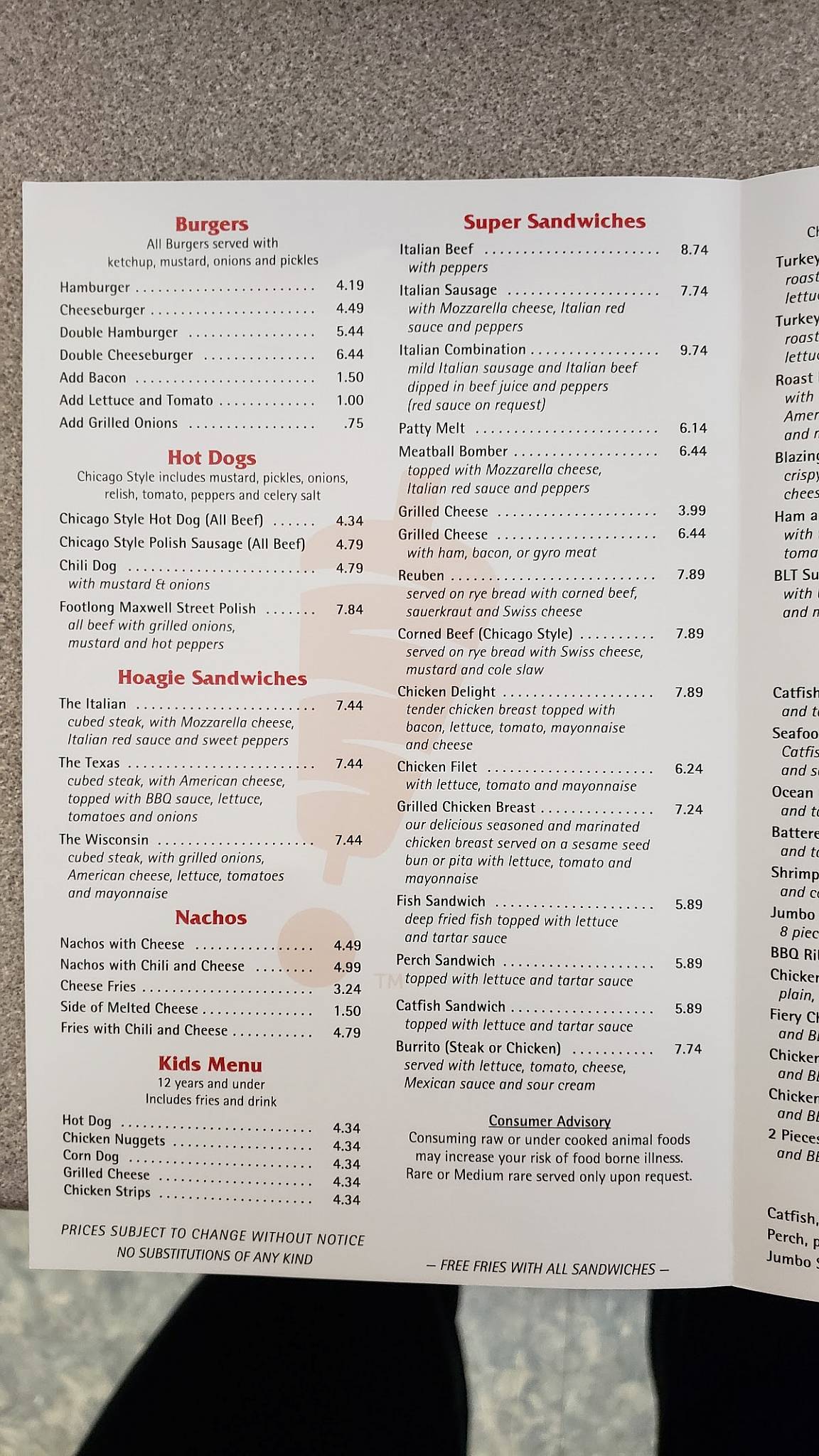 Menu at Tino's Carry Out fast food, Racine, Lathrop Ave
