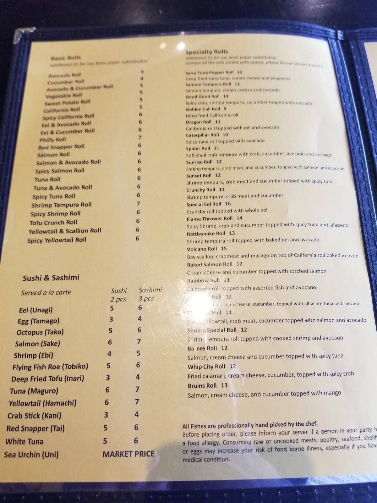 Menu at Tobiko Sushi restaurant, Westfield