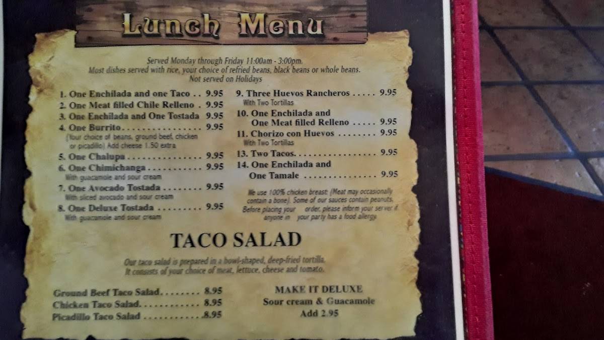 Menu at Toreros Mexican Family Restaurant, Springfield