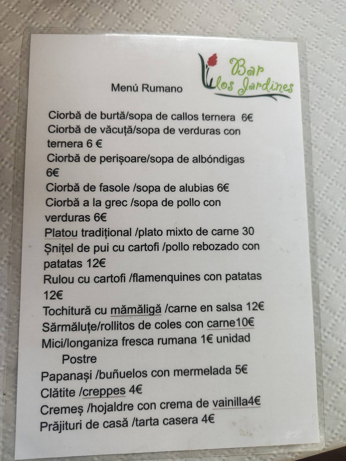 Menu at Café Bar Los Jardines - Casa Escobar, Torrenueva