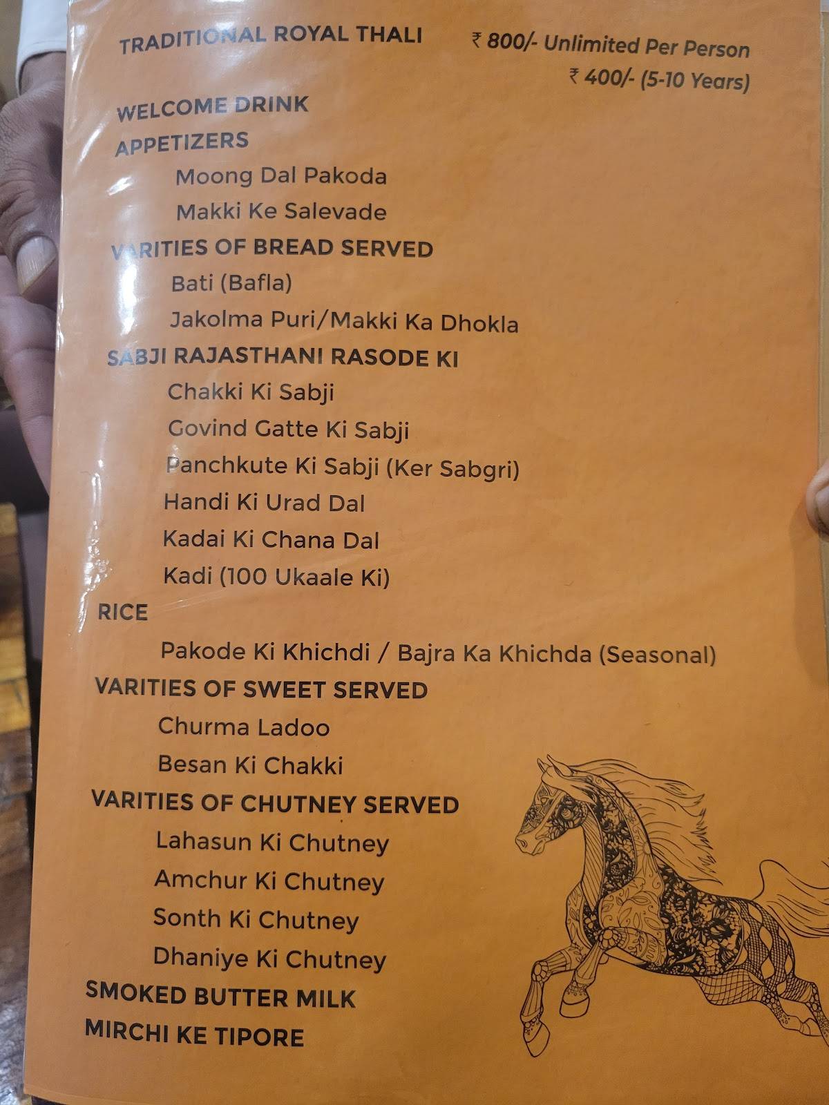 Menu at Traditional Khana Restaurant Rajasthani Cuisine, Udaipur