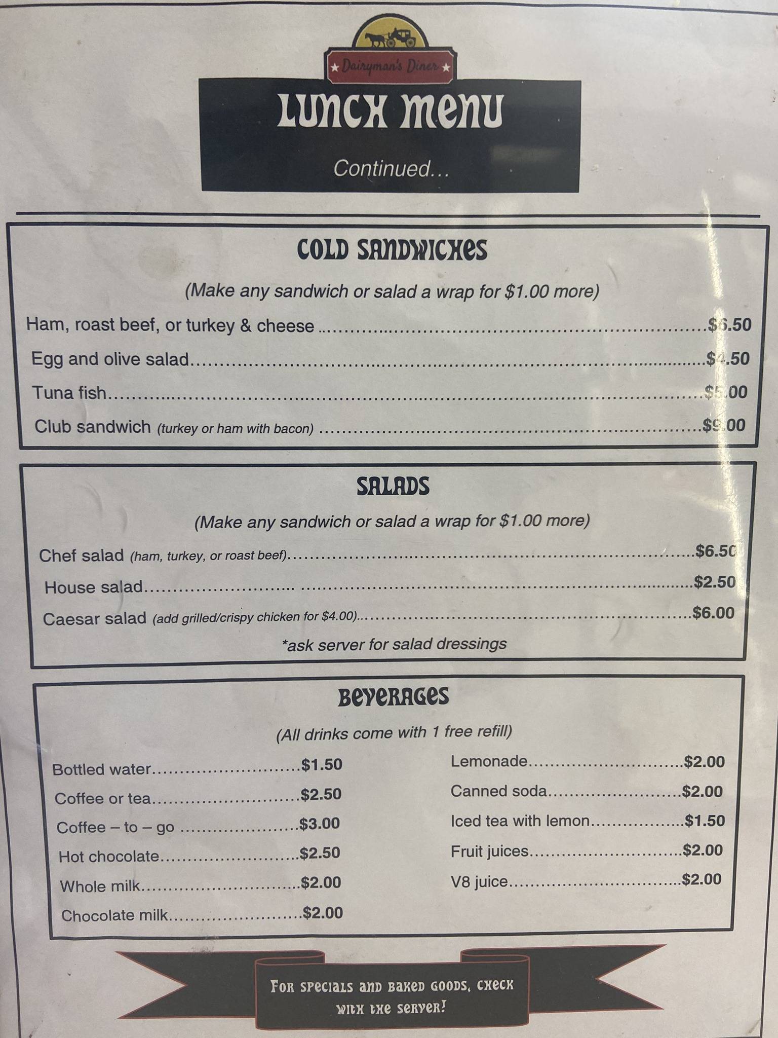 Menu at Trails End restaurant, Dresden