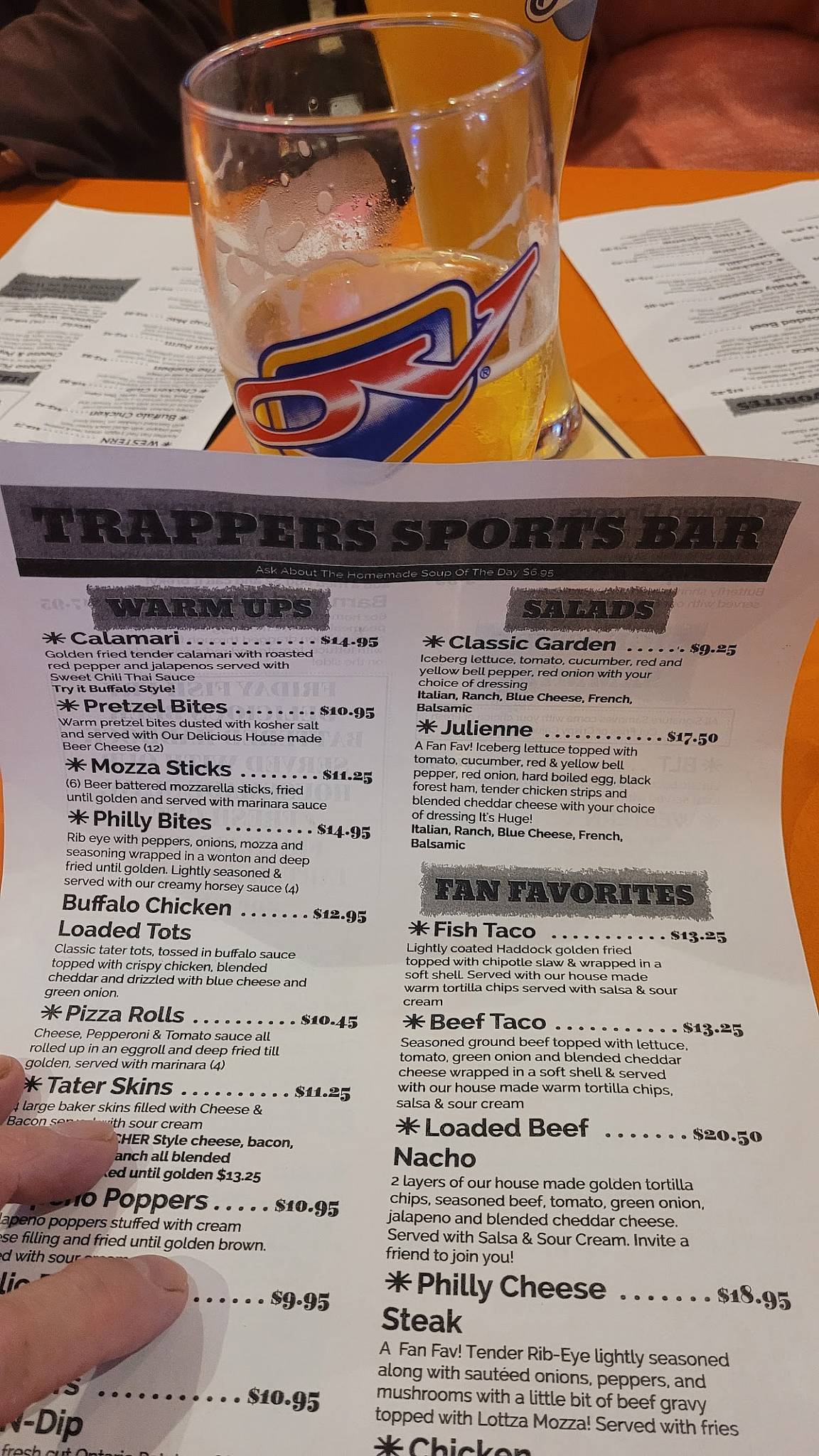 Menu at Trappers Sports Bar, Welland