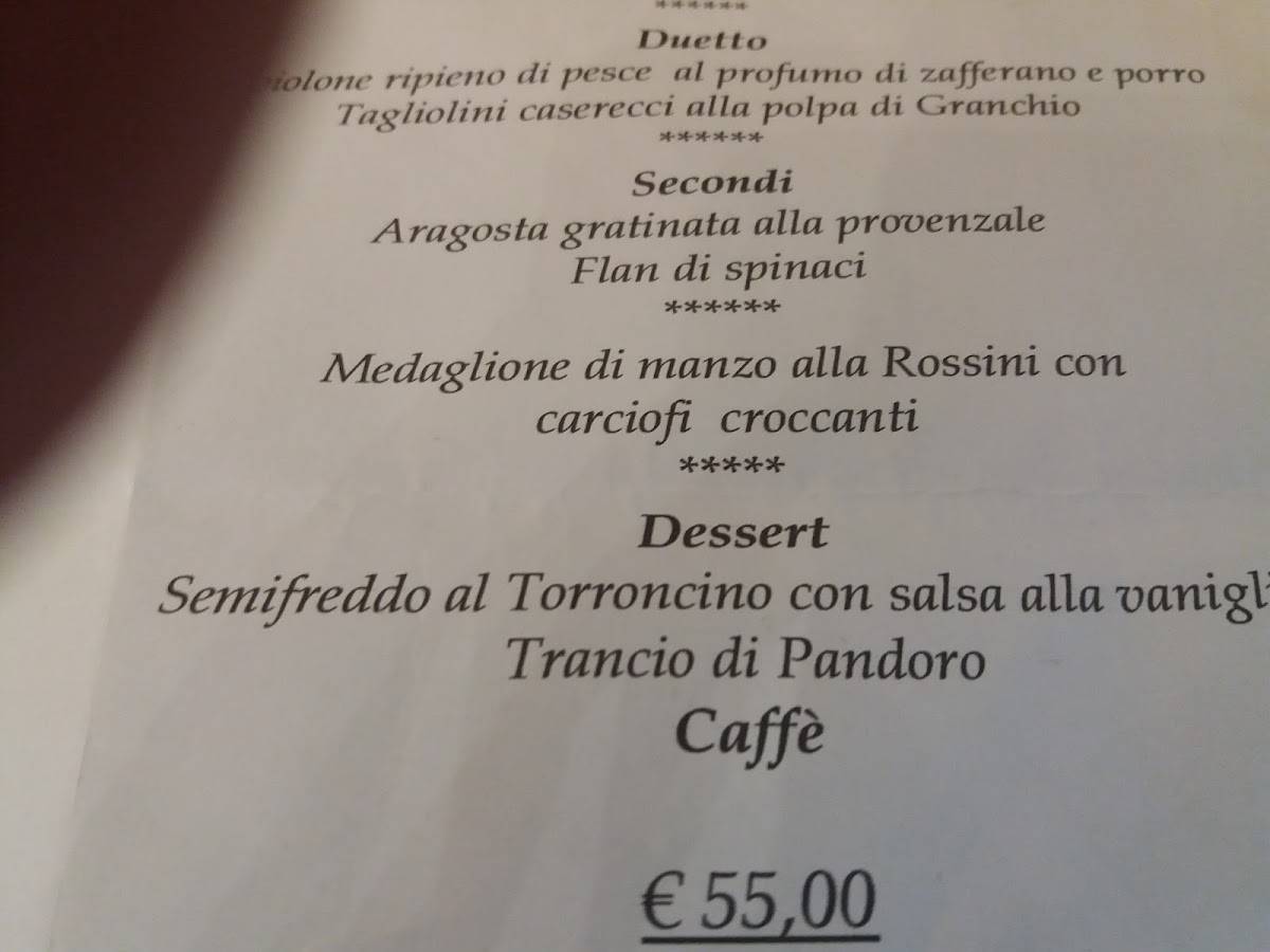 Menu at Trattoria San Siro restaurant, Santa Margherita Ligure