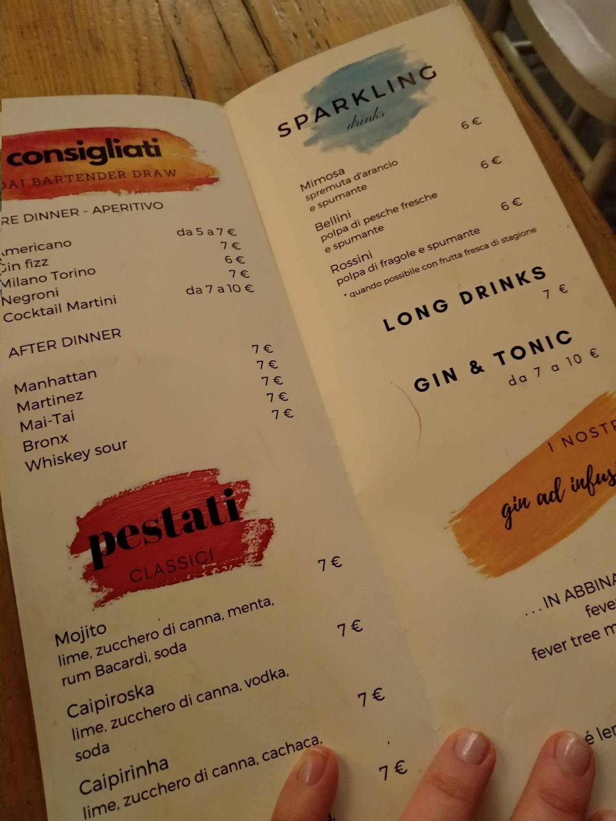 Menu da Draw Trieste pub & bar, Trieste