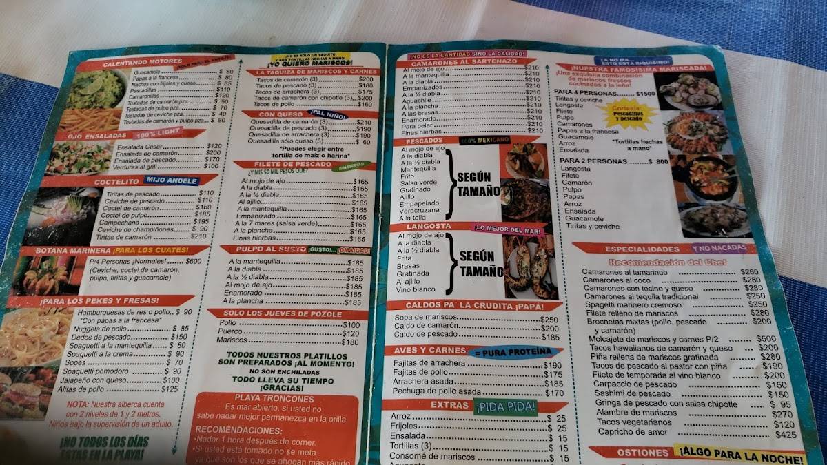 Carta de Restaurante 7 Mares, Troncones