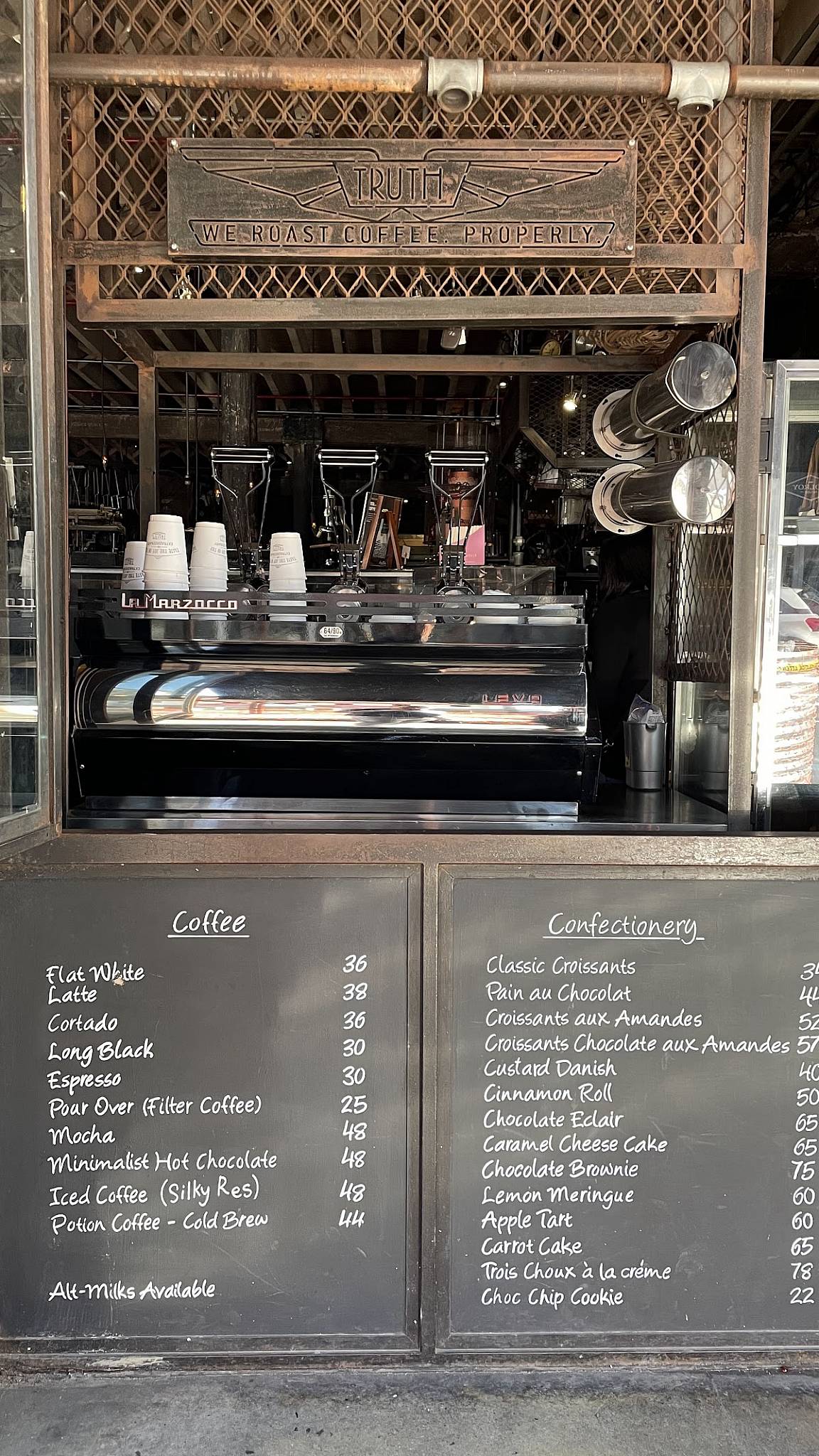 Menu at Truth Coffee Roasting cafe, Cape Town, 36 Buitenkant St