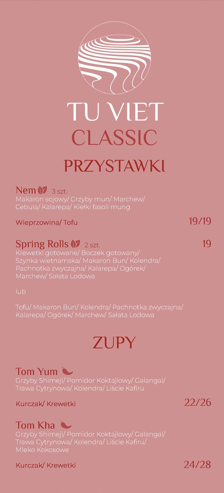 Menu at Tu Viet restaurant, Warsaw