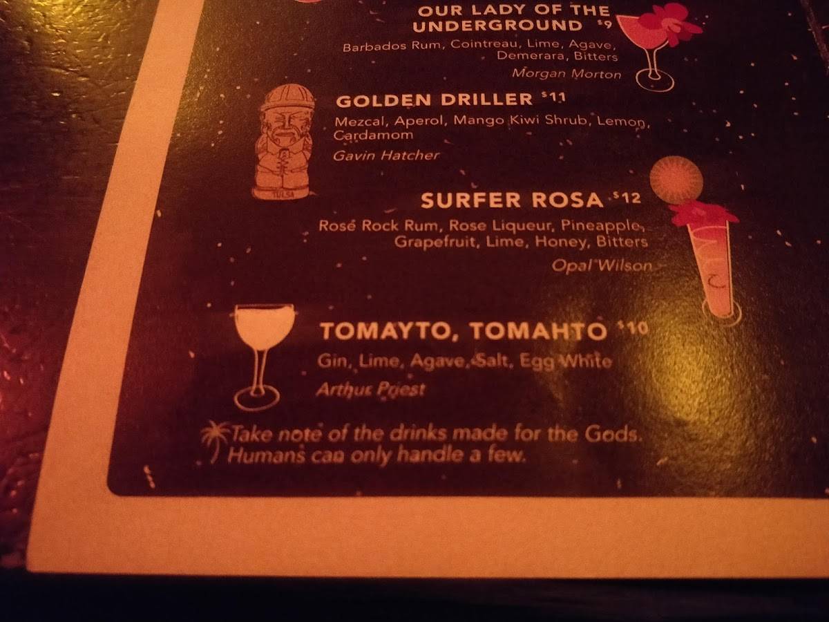 Menu at Saturn Room pub & bar, Tulsa