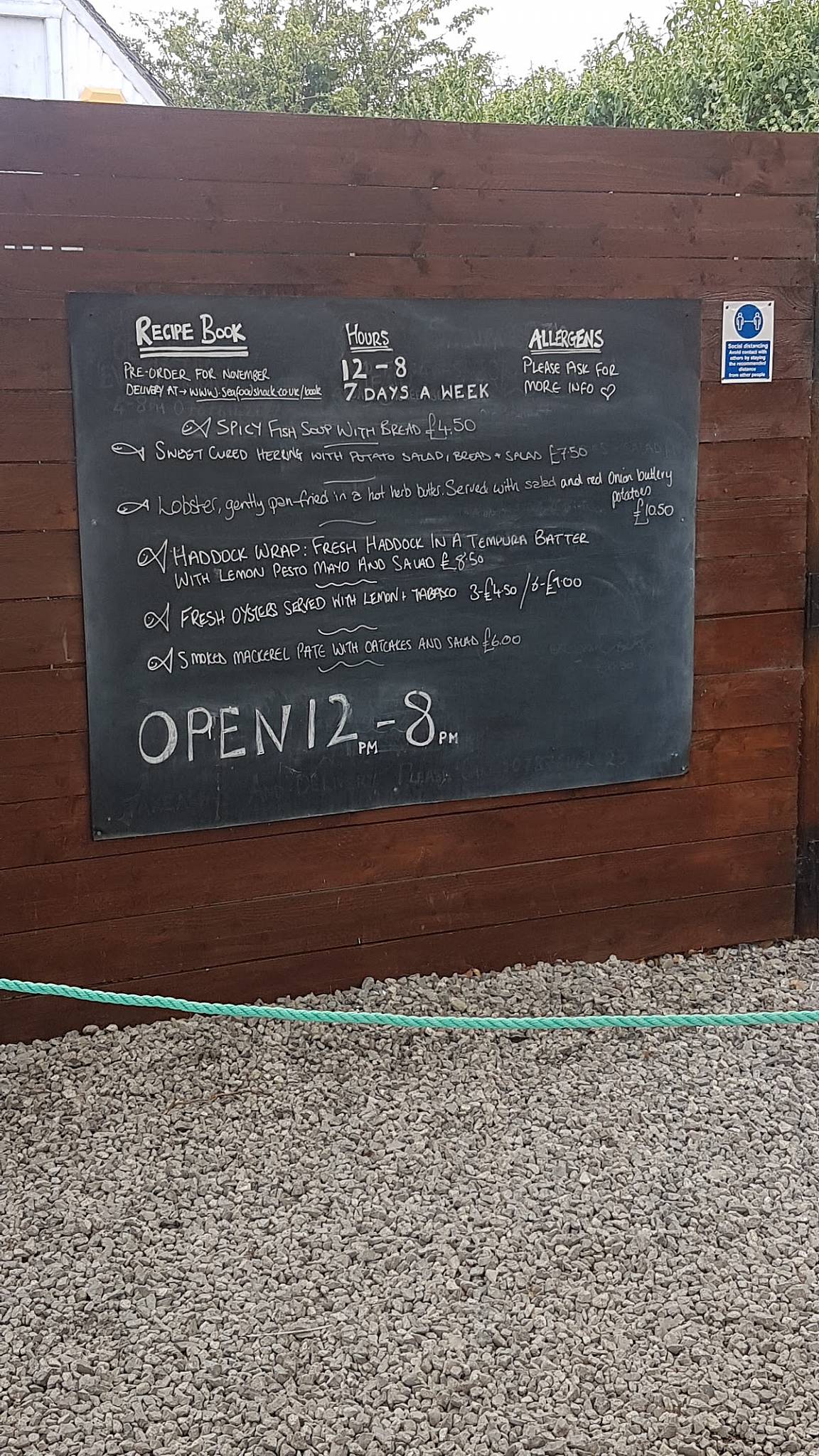 Menu at Seafood Shack restaurant, Ullapool