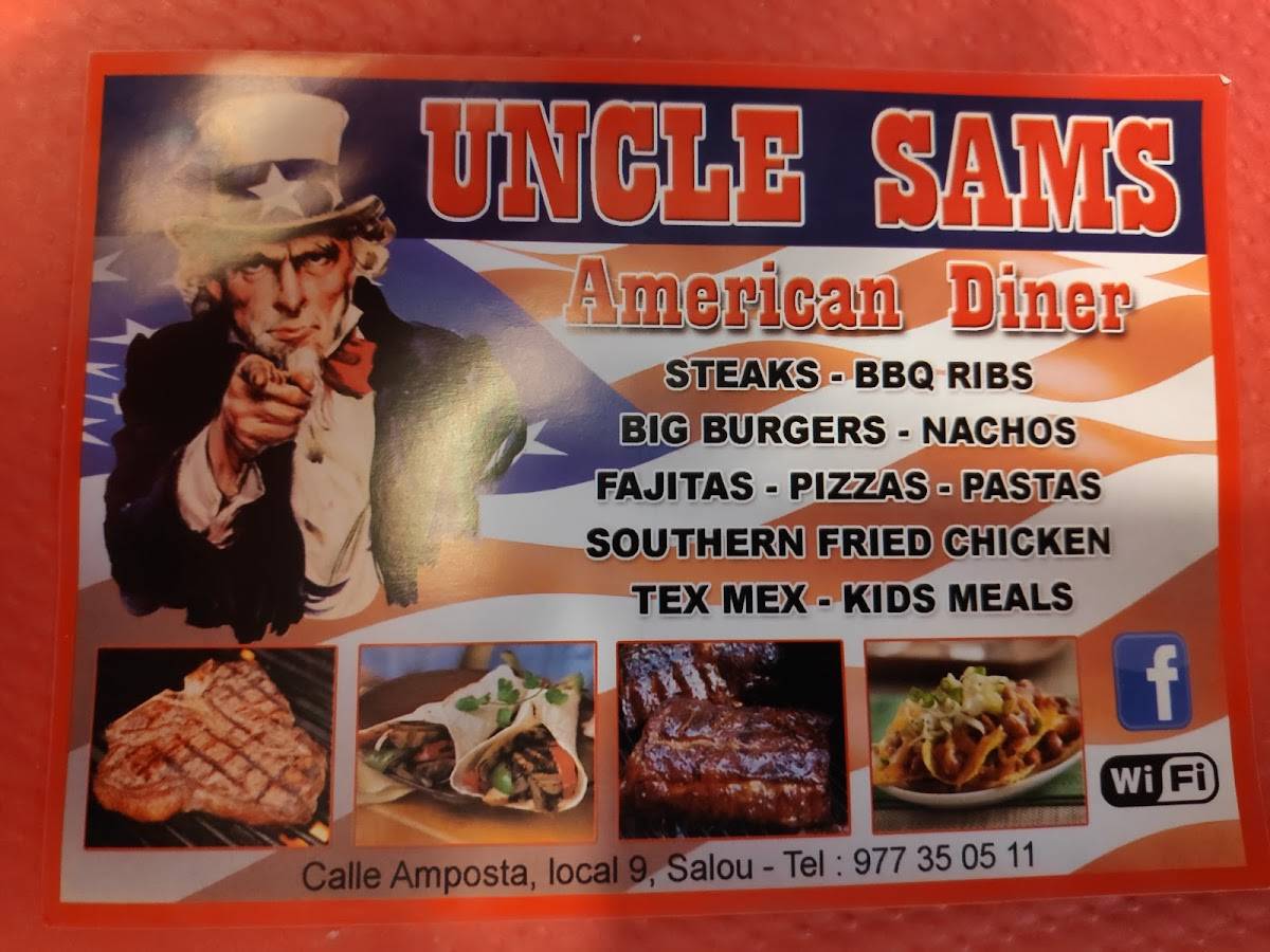 Menu at Uncle Sam's steakhouse, Salou
