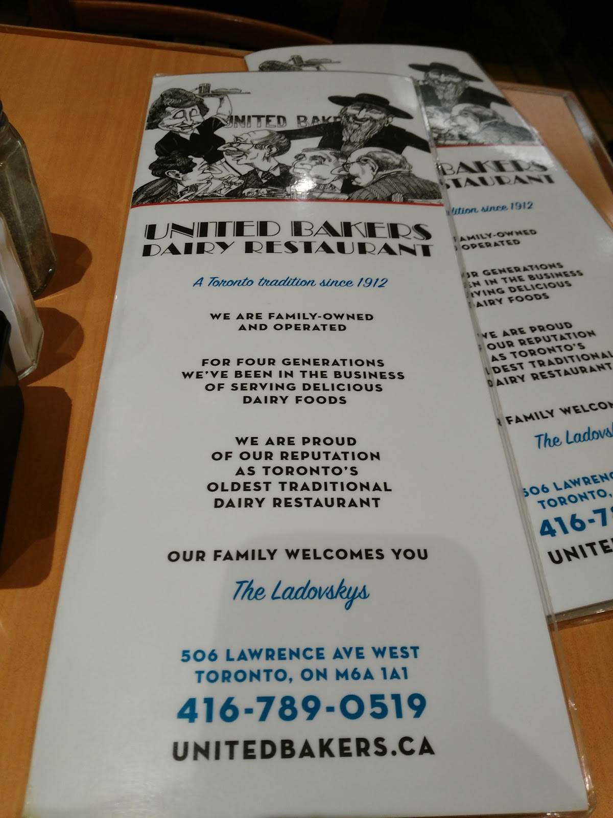 Menu at United Bakers Dairy Restaurant, Toronto