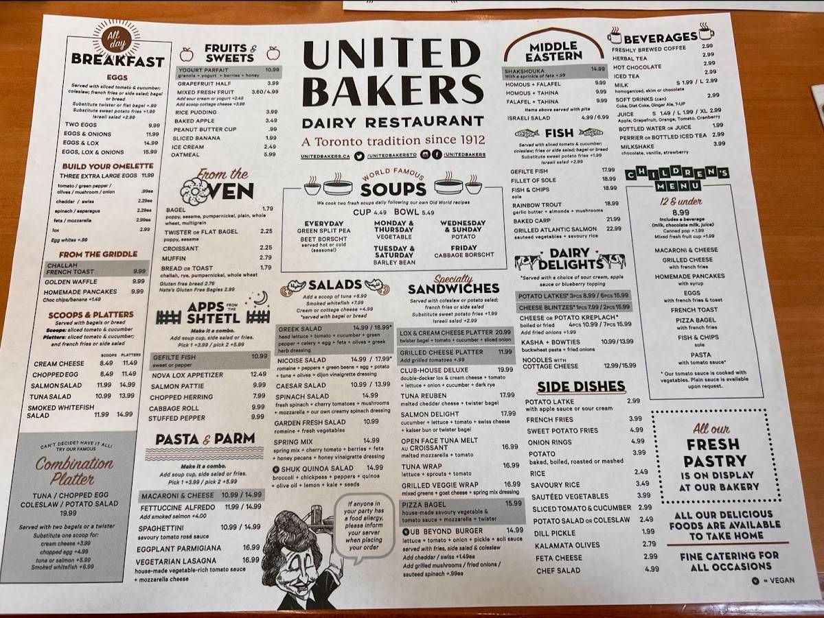 Menu at United Bakers Dairy Restaurant, Toronto