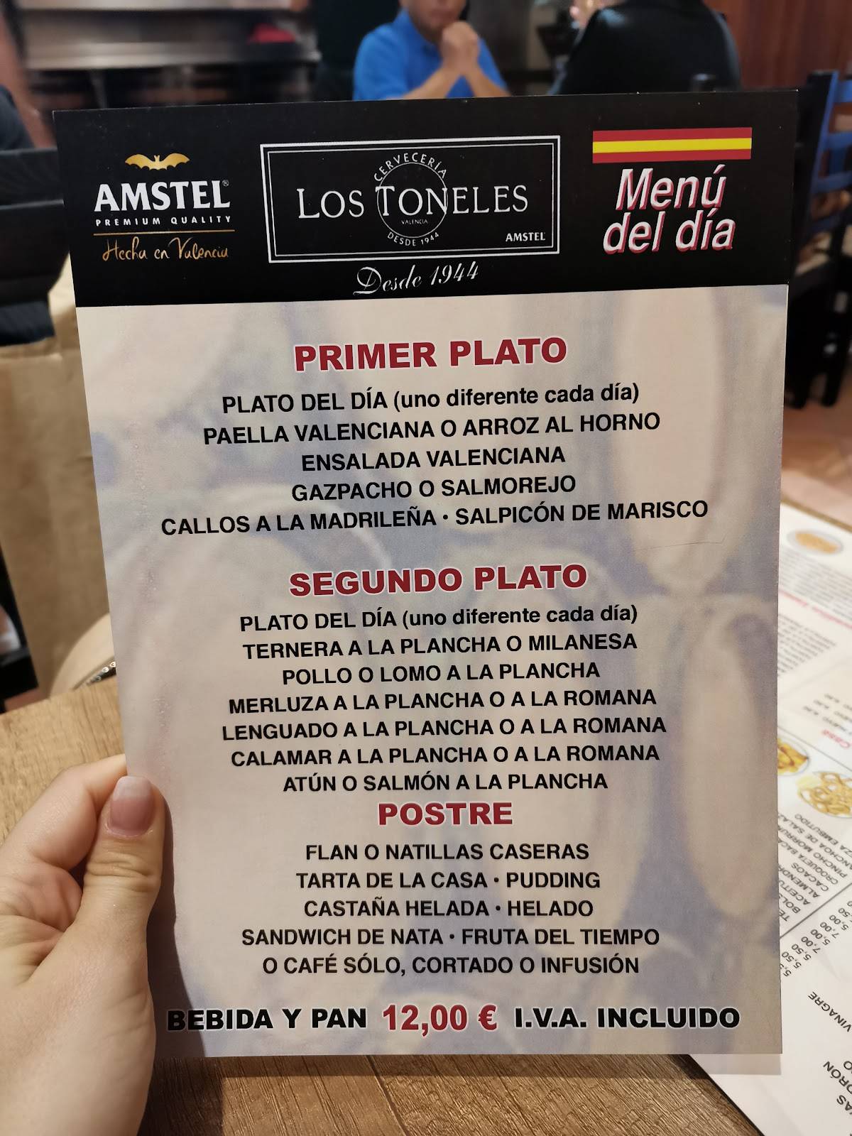 Carta del pub y bar Los Toneles, Valencia