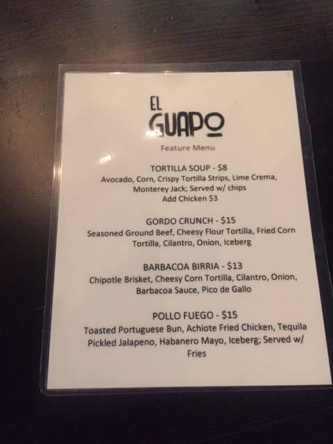 Menu at El Guapo Mexican Restaurant, Vancouver