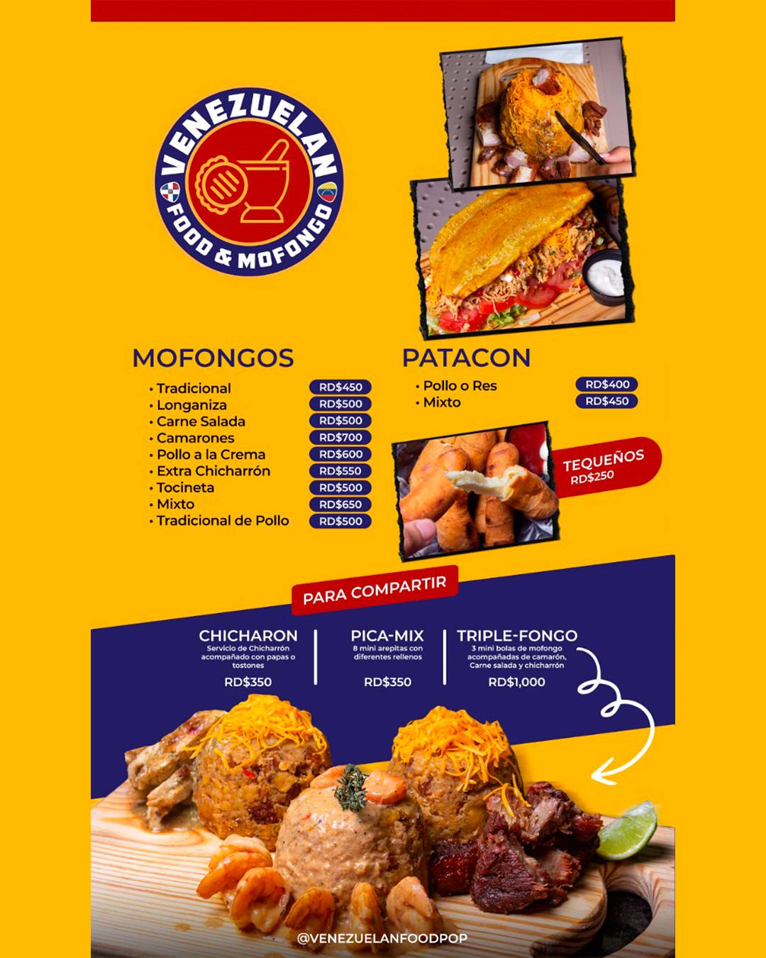 Menu at Venezuelan Food restaurant, Puerto Plata
