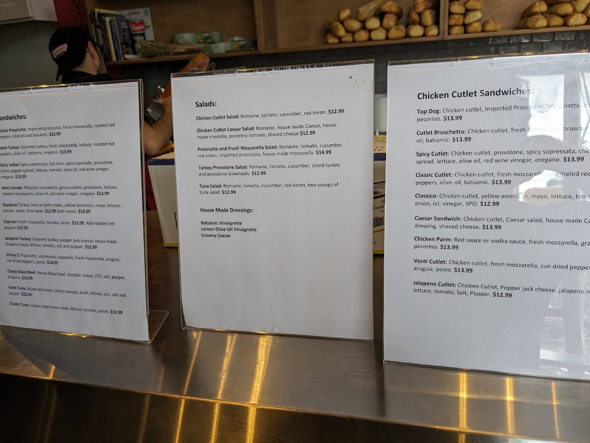 Menu at Venti Italian Specialties restaurant, Jersey City