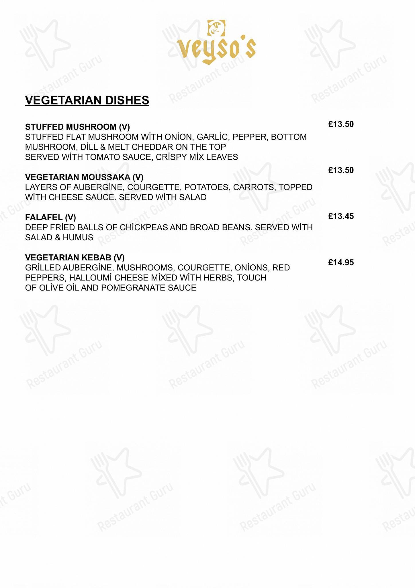 Menu at Veyso's Romford Restaurant, Romford, 19 Clockhouse Ln