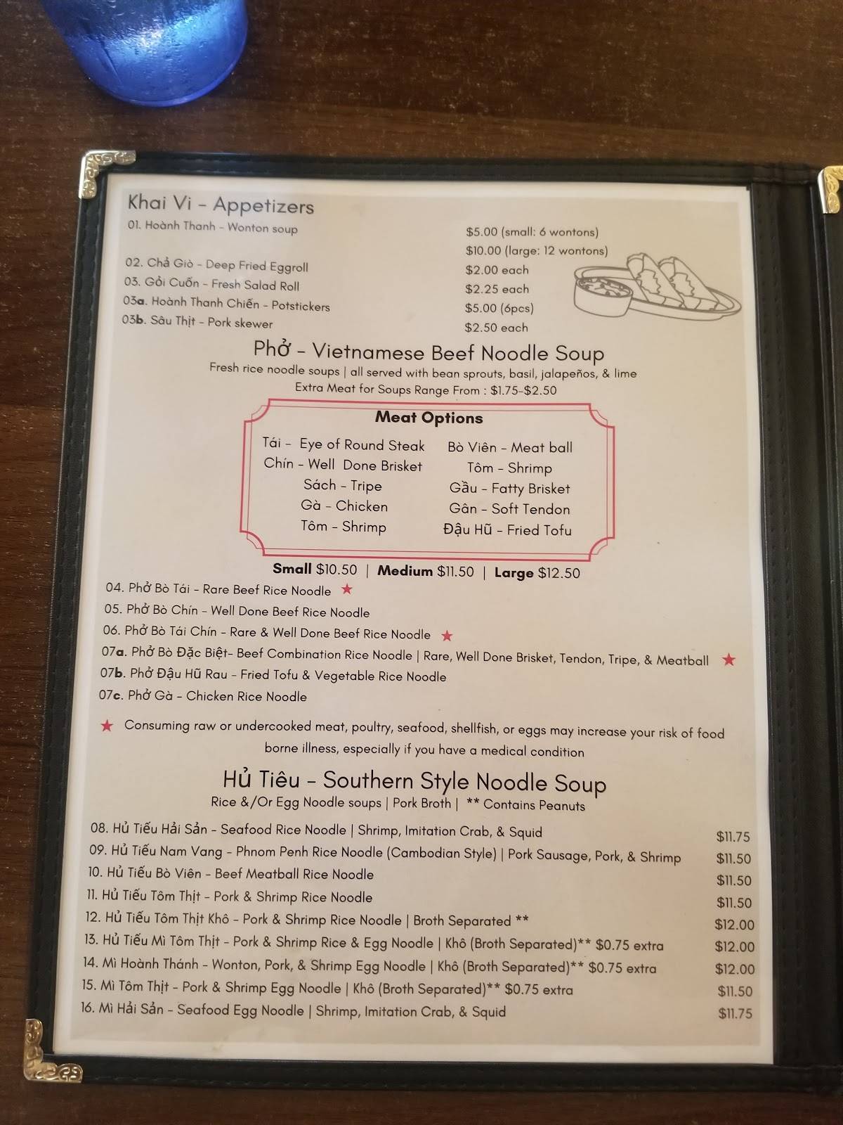 Menu at Vien Dong Restaurant, Tacoma