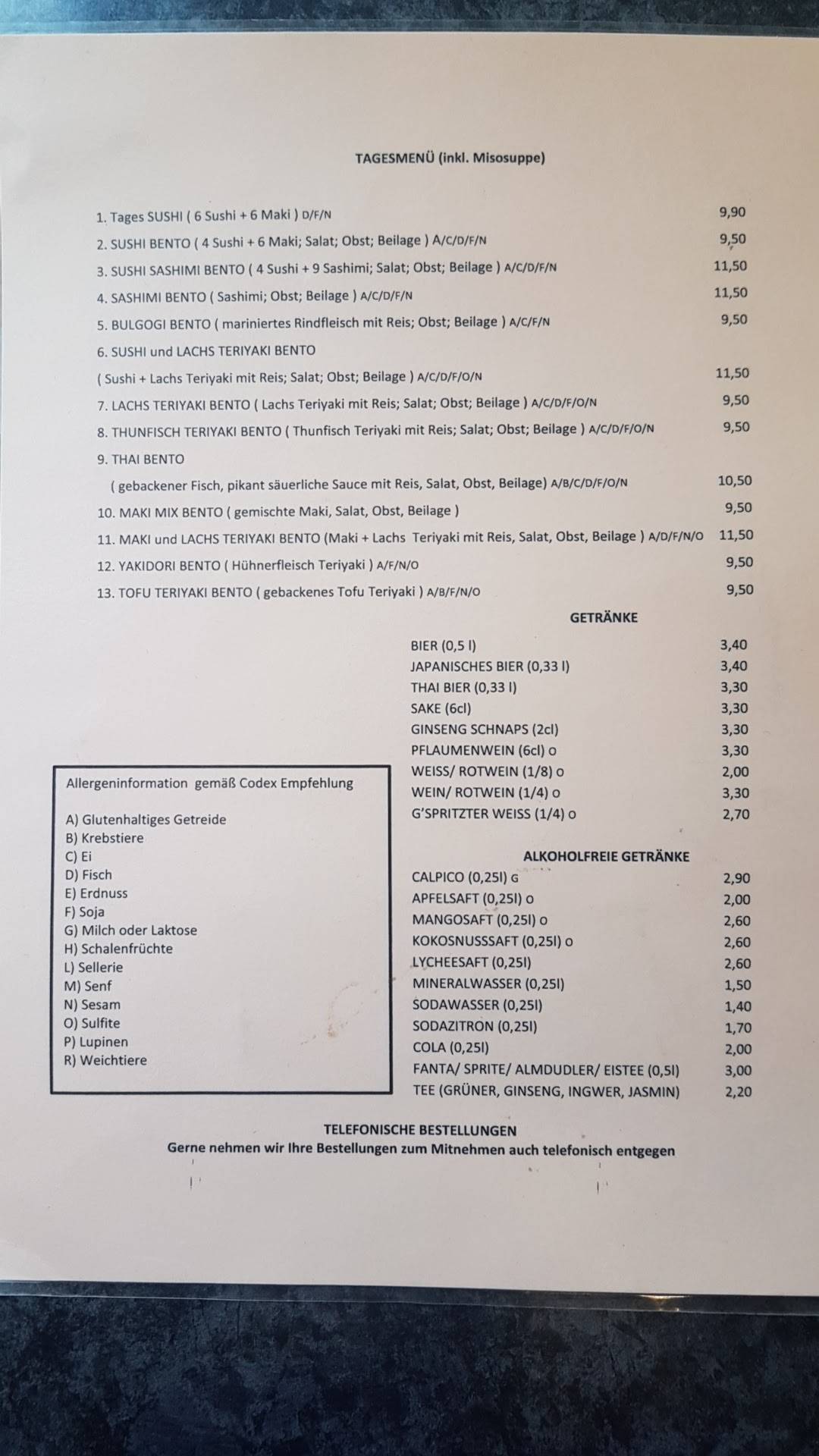 Speisekarte von Suk Sushi-Bar, Wien