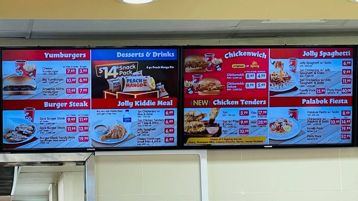 Menu at Jollibee fast food, Virginia Beach