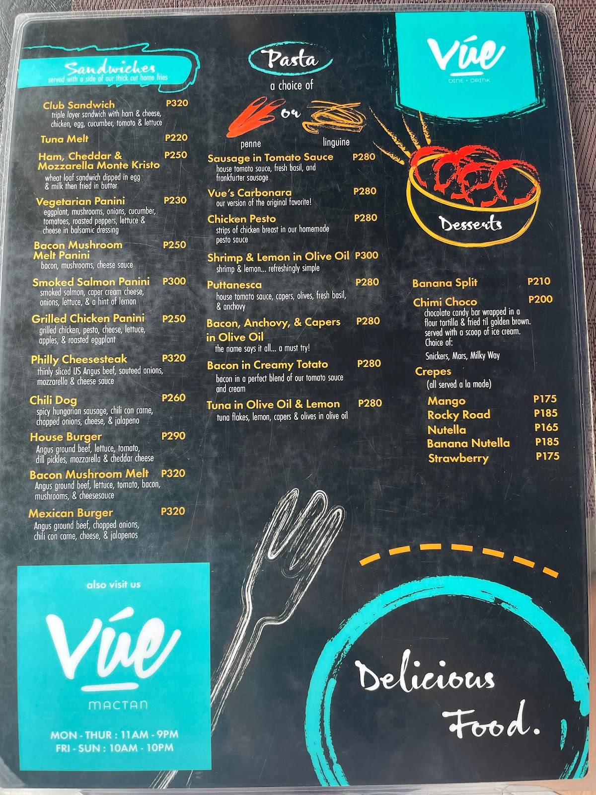Menu at Vue Dine & Drink restaurant, Lapu-Lapu City, 8XHG+CQ8