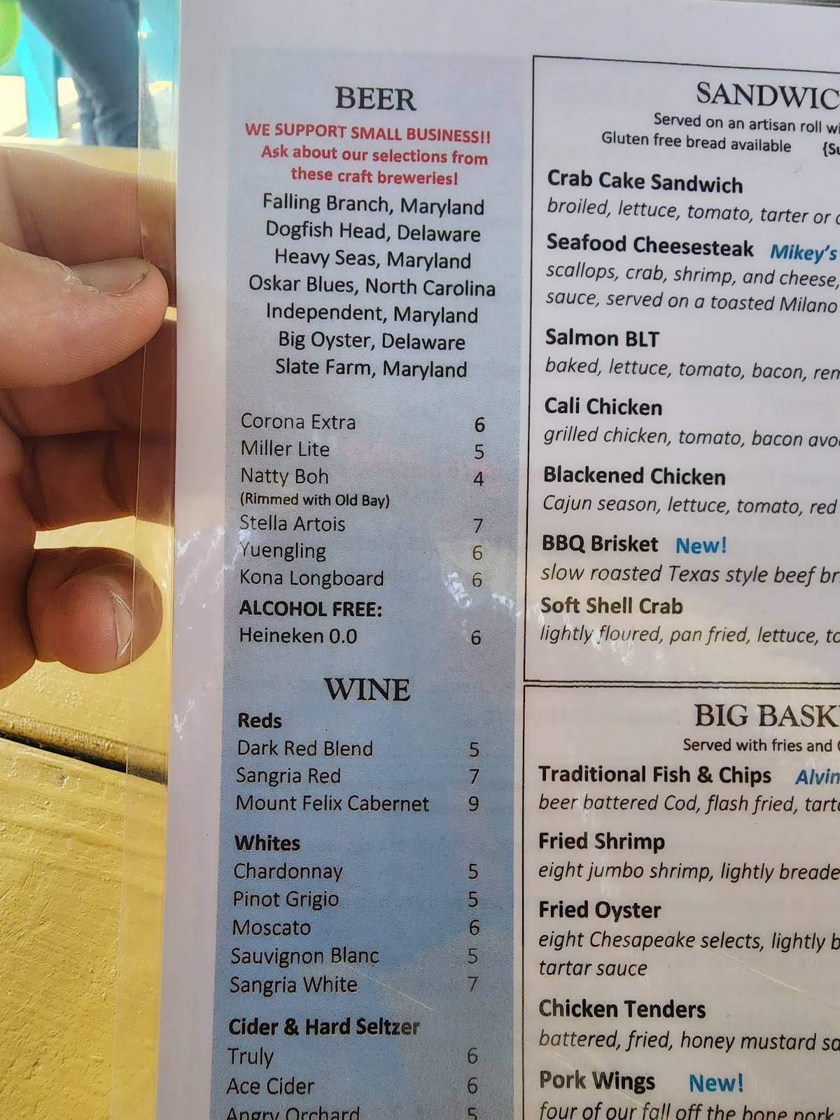 Menu at Water Street Seafood restaurant, Havre de Grace