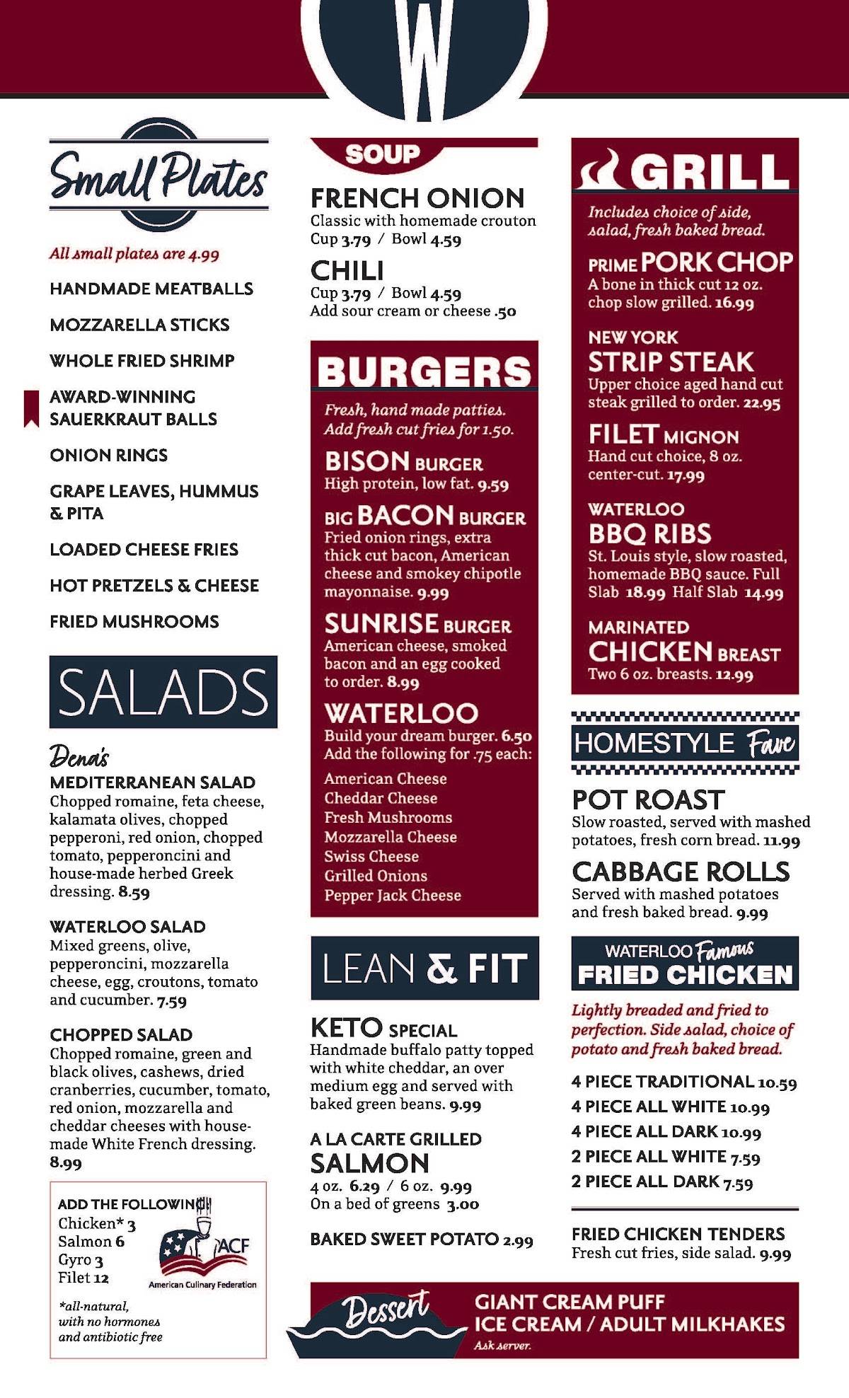 Menu at Waterloo Restaurant & Catering, Akron