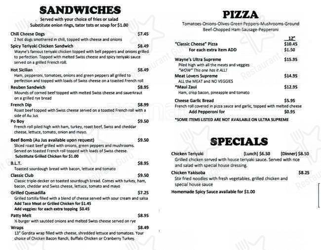 Menu at Wayne's Inn Bar & Grill, Puyallup